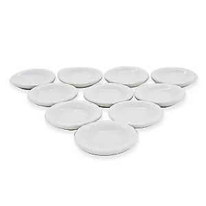 ChangThai Design Very Tiny ⅝ Inch Diameter White Round Ceramic Plate 10 Pieces Set - Miniature Tableware Tray Bowl Crockery Cutlery Kitchenware Handmade Mini Porcelain Decorative Collectible Gifts