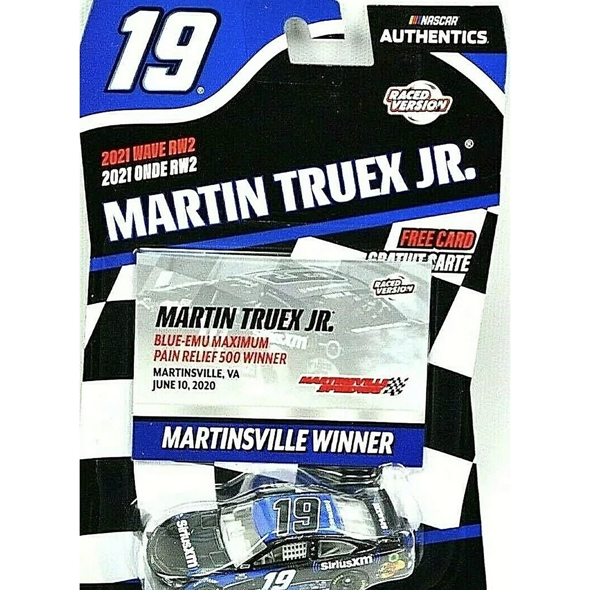 2021 Wave RW Martin Truex #19 Authentics Martinsville Win June 2020 Car 1:64 Scale Diecast with Victory Lane Card Insert Measures 3" Long x 1 " Wide x 1" Tall