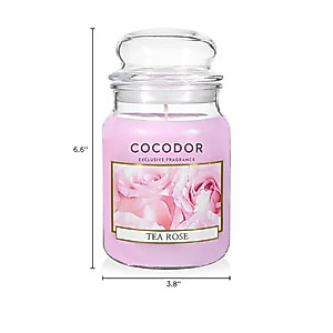 COCODOR Candle Tea Rose Scented, Large Glass Jar 18oz Wick Candle, 110 Hours of Burn Time