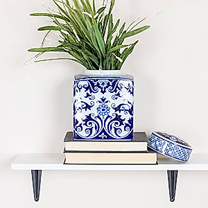 Creative Co-Op Decorative Stoneware, Blue and White Ginger Jar, Floral Pattern
