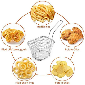 6 Pcs Mini Square Fry Basket Stainless Steel French Fries Holder Deep Fryer Baskets with Handles, Table Serving Frying Chips Baskets, French Fry Holder for Kitchen Party Barbecue, Silver
