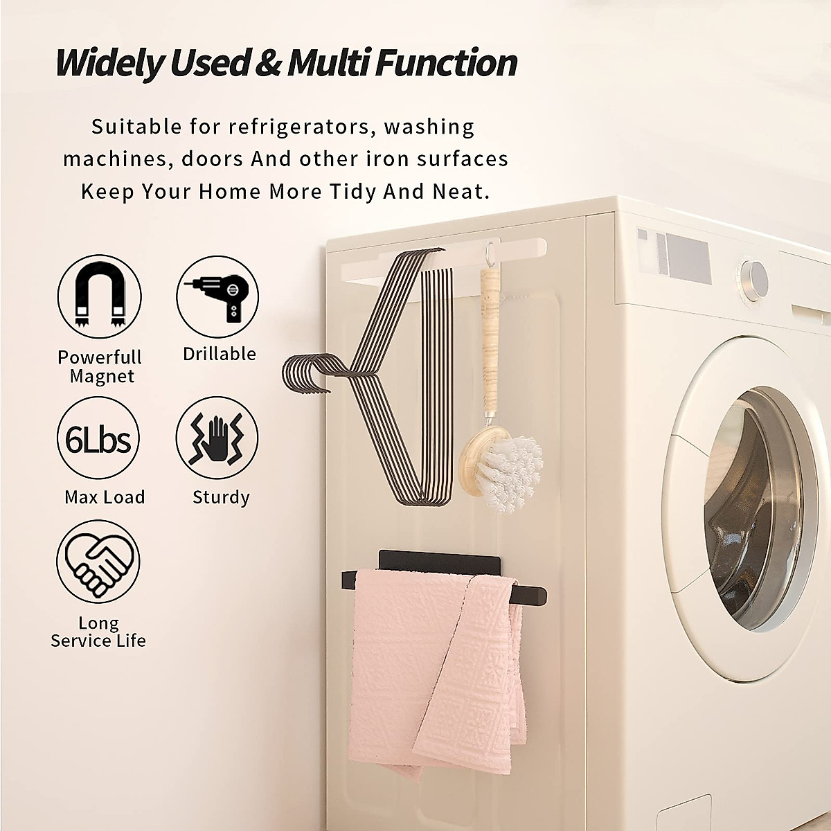 Magnetic Paper Towel Holder for Refrigerator, Kitchen Towel Rack Magnetic Towel Bar Multi Function Made of Iron,Used for Kitchen,Bathroom,No Drilling (Black, 1 Pack)