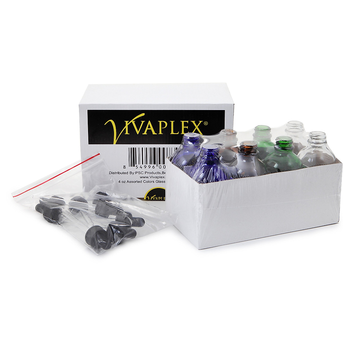 Vivaplex, 8, Assorted Colors, 4 oz Glass Bottles, with Glass Eye Droppers