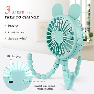 Keweis Stroller Fan Mini Handheld Octopus Fan Baby Fan with Flexible Tripod Wrapped on Stroller, Car Seat, Student Bed, Bike USB Rechargeable Fan, Desk Fan for Office and Baby Room or Outdoor