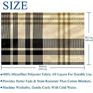 Plush Blanket Throw Blanket Warm Cozy Soft Microfiber Blankets, Khaki Vintage Lattice Plaid Grid