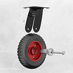 Houseables Swivel Heavy Duty Caster Wheel, Industrial Casters, 8 Inch, 1 Wheel, Red Rim, Rubber, Cast Iron, Large, Tires, Outdoor, Flat Free for Carts, Dolly, Workbench, Trolley, Black