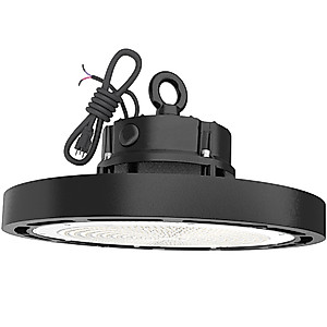 LEDMyplace UFO LED High Bay Light 150W, 5700K, 21000LM, 0-10V Dimmable, 120-277V Plug and Play Hanging Hook Led Lights DLC UL Listed Commercial High Bay Shop Lighting for Warehouse Factory Garage Gym