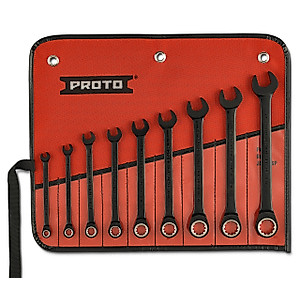 9 pc BLK CHRM Non-Reversible Combo Ratchet Wrench Set-Spline