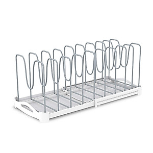 EVERIE Adjustable Bakeware Organizer Pot Lid Holder Rack for Pots, Cake Molds, Cutting Boards, Mats, Cookware, GS02SS