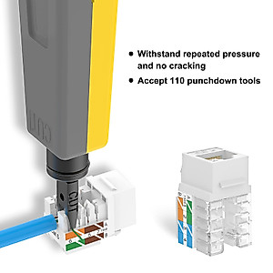 VCELINK RJ45 Cat6 Keystone Jacks UL-Listed Slim Profile, 10-Pack Ethernet Punch Down Keystone UTP, 90-Degree Modular Keystone Connector Adapter, White