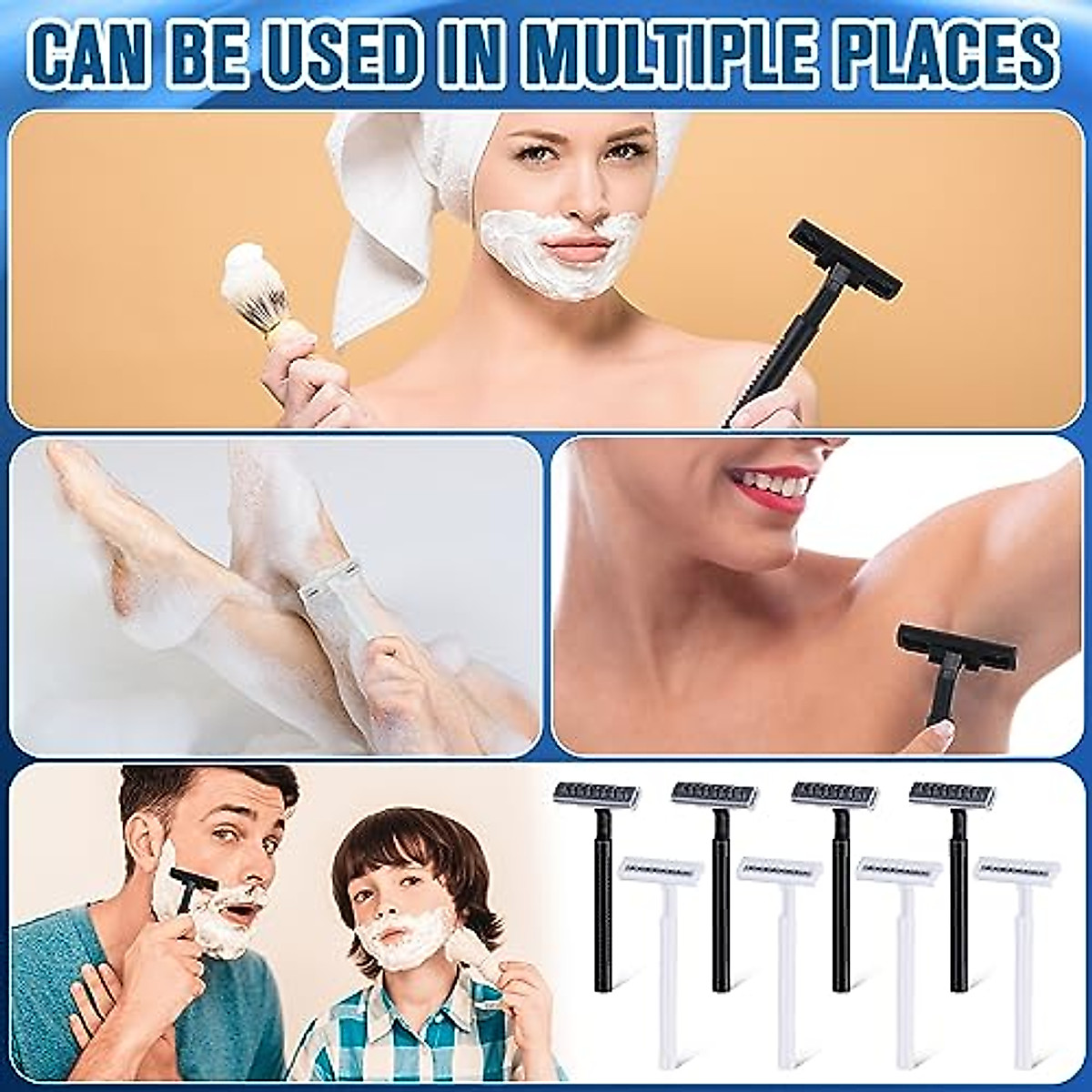 Lasnten 400 Pcs Disposable Razors Bulk Individually Wrapped Twin Blade Razors with Clear Safety Cap Stainless Steel Shaving Razor for Women Men Hotel Shelter Homeless Nursing Home (White, Black)