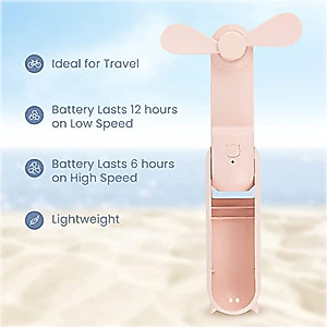 Handheld Mini Fan, 2 Speed Portable Fan, Rechargeable Hand Fan With Power Bank, Pink Personal Fan For Women & Kids, Quiet Table & Desk Fan For Office, Foldable USB Fan Great For Travel, Outdoors