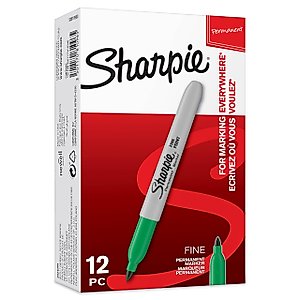 Sharpie Permanent Markers, Fine Point, Green,12 Count
