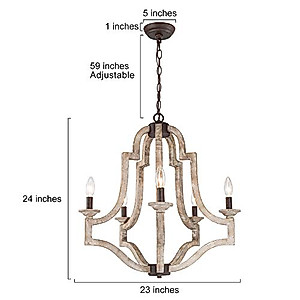 LOG BARN Farmhouse Chandelier, Wood Chandelier Lighting for Kitchen Island, Dining Room, 5-Light, 23” W