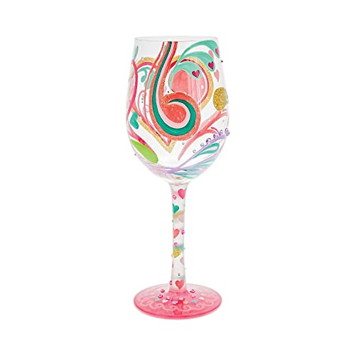 Enesco Designs by Lolita My Hearts-a-Swirl Hand-Painted Artisan Wine Glass, 15 Ounce, Multicolor