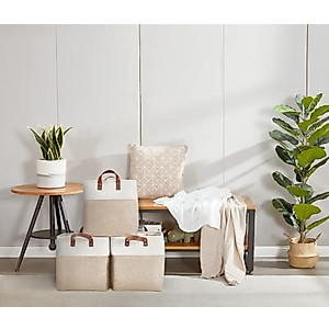 DECOMOMO Large Storage Baskets | Closet Storage Bins 17x12x13inch Canvas Baskets For Storage Laundry Nursery Toys Cloth Linen (Beige & White, XXL - 3 Pack)