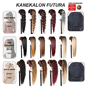 Wavy Curly Drawstring Ponytail Extension, Water Wave Wig for Black Women, kanekalon Synthetic Hair