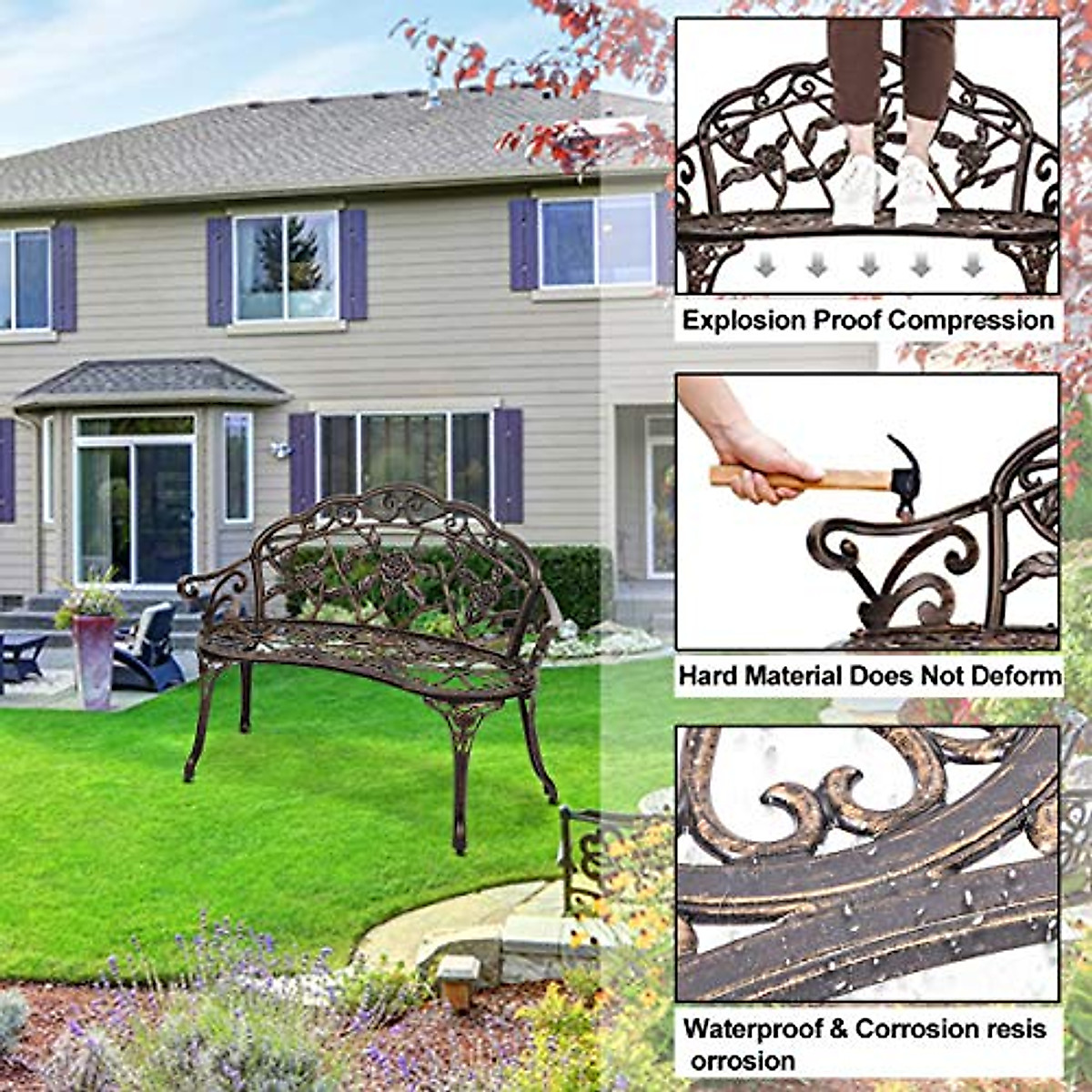 TTY Store Patio Garden Bench Park Bench Loveseats for Outdoor Porch, Patio, Lawn, Balcony, Backyard and Indoor Metal Material Bench