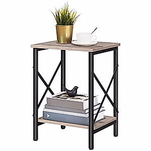 ALLOSWELL Nightstands Set of 2, End Tables with Storage Shelf, Bedside Tables X-Shaped Design, Side Tables for Living Room, Bedroom, 14.6 x 10.6 x 19.9 Inches, Easy Assembly, Greige ETHG2801S2G1