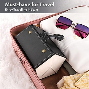 Muf Travel Sunglass Organizer 5 Slots,Sunglass Case for Multiple Sunglasses Suit for Oversized Sunglass,Leather Glasses Case Storage with Mirror & Strap for Women Men,Black