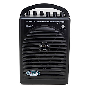 HISONIC HS120BT HL Portable PA System with Wireless Microphones and Lithium Rechargeable Battery and Car Cable Bluetooth Connected with Cell Phones and Pads Black