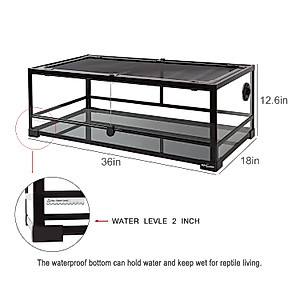 REPTI ZOO Full Glass 35 Gallon Reptile Tank, Front Opening Wide & Low Reptile Terrarium 36" x 18"x 12" for Lizard Gecko Tortoise Snake, Top Screen Ventilation & Anti Escape Lid