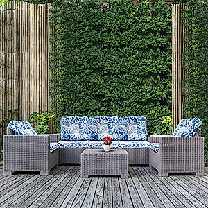 JMKaixin Outdoor Seat/Back Deep Chair Cushion Set for Patio Furniture - Lounge Chair Cushions with Ties - Water-Resistant Patio Chair Cushions 19x19 (Blue and Grey)
