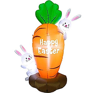Zcaukya Inflatable Easter Yard Decoration, 5 FT LED Lighted Blow Up Easter Bunnies with Giant Carrot, Inflatable Easter Decorations for Indoor Outdoor Use