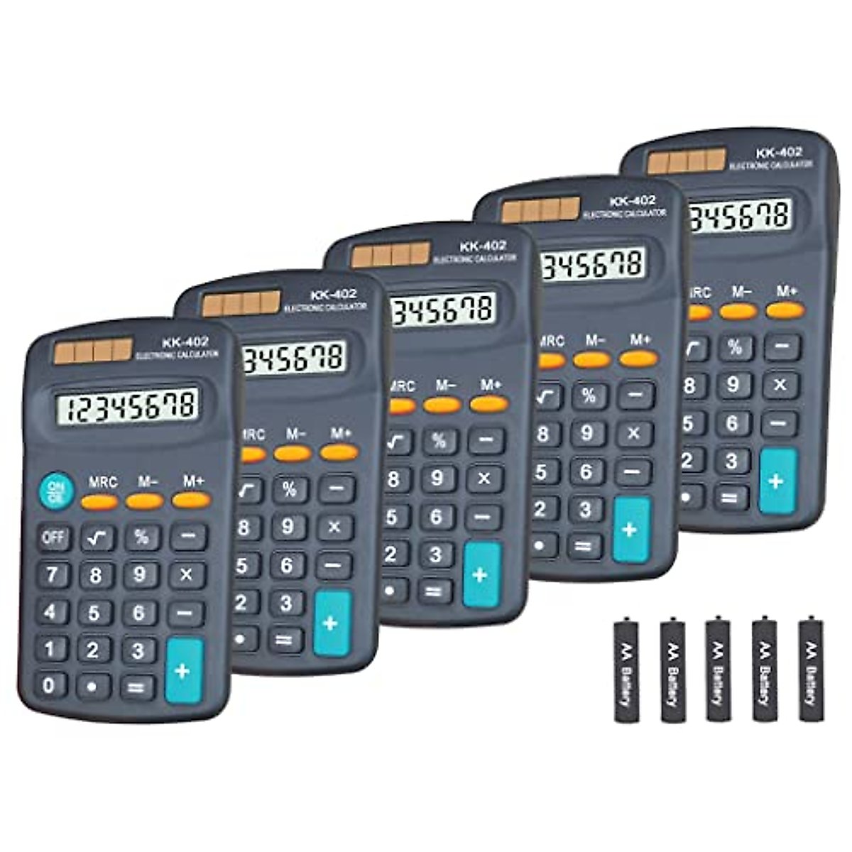 Basic Calculator Dual Power 8 Digit Desktop Calculator (Black,Set of 5)