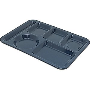 Carlisle FoodService Products Left-Hand Heavyweight 6-Compartment Melamine Tray 10" x 14" - Café Blue