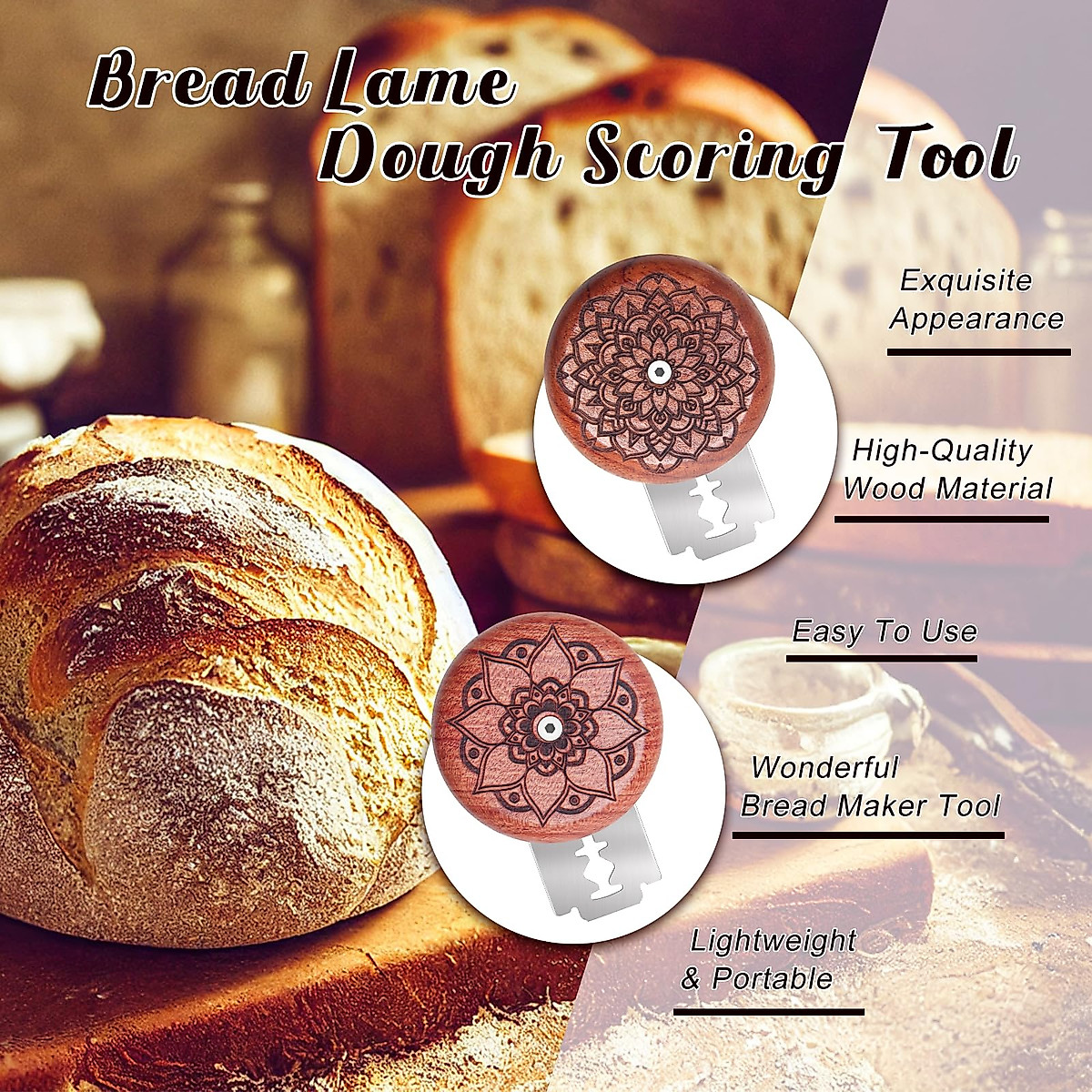 Windspeed 2+20 Pcs Wooden Bread scoring Scoring, Best Bread Lame Cutter For Sourdough Bread Lame Fancy Bread Lame Dough Scoring Tool Include 10 Razor Blades and Felt Pouch