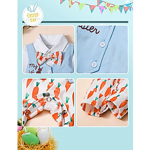 Aulyffo My First Easter Baby Boy Outfit 9-12 Months Baby Boy Easter Outfit Long Sleeve Bunny Romper Radish One Piece Jumpsuit with Bow Tie Easter Outfit Baby Boy Clothes
