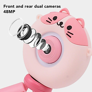Fdit Kids Camera Abs Silicone Girls Artificial Swag Kids Video Camera with Stand for 3‑12 Years Old (Pink)
