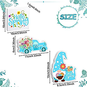 3 Pieces Hello Spring Tiered Tray Decor Easter Tiered Tray Decorations Rustic Spring Wooden Sign Farmhouse Mini Flower Bloom Table Signs for Spring Parties Holidays Table Home Room Decorations