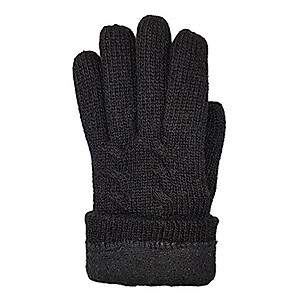 BRUCERIVER Ladie's Pure Wool Knit Gloves with Thinsulate Lining and Cable design Size L (Black)
