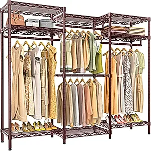 VIPEK V5i Garment Rack Heavy Duty Clothes Rack, Portable Closet Wardrobe Bedroom Armoires Freestanding Clothing Rack with 8 Adjustable Shelves & 4 Hang Rods, 68.9" L x 15.7" W x 76.4" H, Bronze