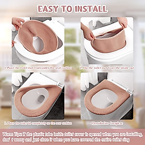 Legigo 5 Pack Thicker Bathroom Toilet Seat Cover Pads- Soft Warmer Toilet Seat Cushion Cover Stretchable Washable Fiber Cloth, Easy Installation Comfortable Toilet Lid Seat Cover(Knit Elongated Light)