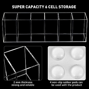 Jetec Acrylic Pencil Holder 6 Compartments Pen Holder Stationery Organizer Makeup Storage Box for Desk Accessories, Cosmetic Brushes, Office, Dorm, Bathroom, Kitchen Supplies (Clear)
