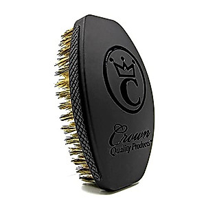 Crown Quality Products 360 Sport Wave Caesar 2.0 Boar Bristle Hairbrush, Medium, Triple Black - Non-Slip Grip, Waterproof Design - The Ultimate 360 Wave Brush