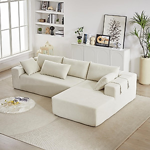 108" Modular Sofa Couch Convertible Sectional Sofa for Living Room Bedroom, Modern Chenille Upholstered Sectional Sofa Couch Set, L-Shaped Couches with 6 Pillows for Home Office, Beige(Right Chaise)
