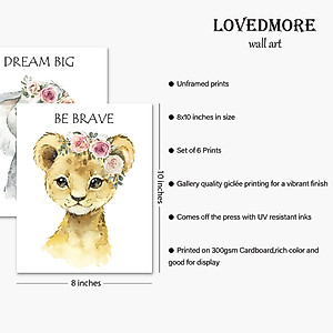 LOVEDMORE Baby Safari Nursery Wall Decor | Animal Wall Art Prints Set of 6 Posters | Jungle Nursery Room Decor for Baby Kids (UNFRAMED 8x10 Inch)