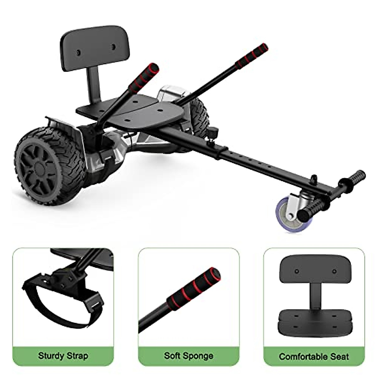 UNI-SUN Hoverboard with Seat Attachment Combo, 8.5" Hoverboard with Seat, Self Balancing Scooter with Bluetooth Speaker & LED Lights, Hoverboards for Kids & Adults, Silver