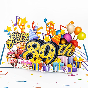 iGifts And Cards Happy 89th Blue Birthday 3D Pop Up Greeting Card – Awesome 89 Birthday Card For Woman, Man, Happy Eighty Nine Birthday Gift For Mom, Dad, Wife, Husband Present, 5" X 7"