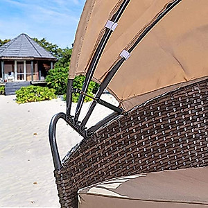 Incbruce Outdoor Daybed with Retractable Canopy, Wicker Outdoor Sectional Furniture Patio Round Daybed, All-Weather Camshell Lounger Seating Separates Cushioned Seats for Patio Backyard Pool (Brown)