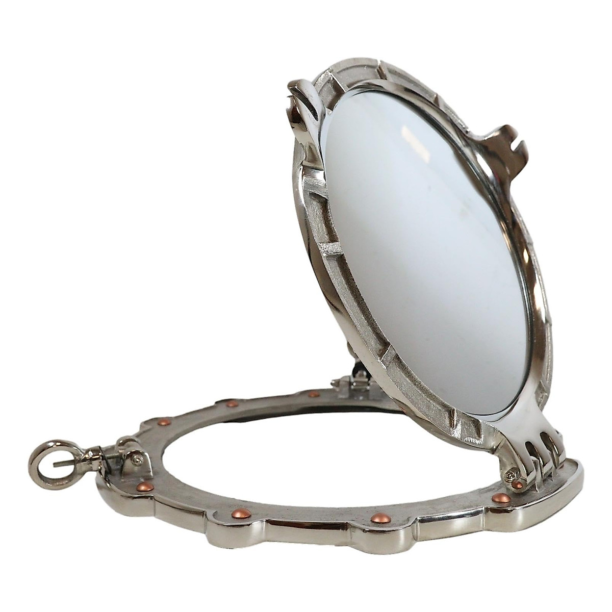 Ebros Gift Polished Aluminum Nautical Marine Round Ship Porthole Folding Wall Mirror Decor 14.5" Diameter Ocean Sailor Sea Exploration and Travel Accent