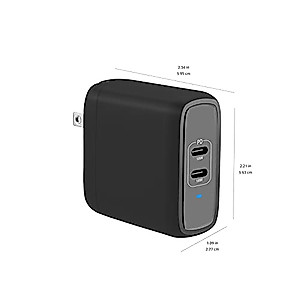 Amazon Basics 36W Two-Port USB-C Wall Charger (18W per port) with Power Delivery PD For Tablets & Phones (iPhone 15/14/13/12/11/X, iPad, Samsung, and more), non-PPS, 2.34 x 2.21 x 1.09 inches, Black