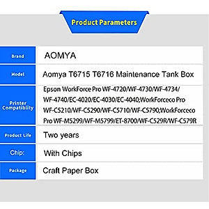 Aomya Remanufactured T6715 T6716 Ink Maintenance Box Compatible with Workforce Pro WF-4720 WF-4730 WF-4740 WF-3820 WF-4820 WF-4830 ET-8700 WF-4734 WF-C5790 WF-M5799 WF-C5710 EC-4020 Printer