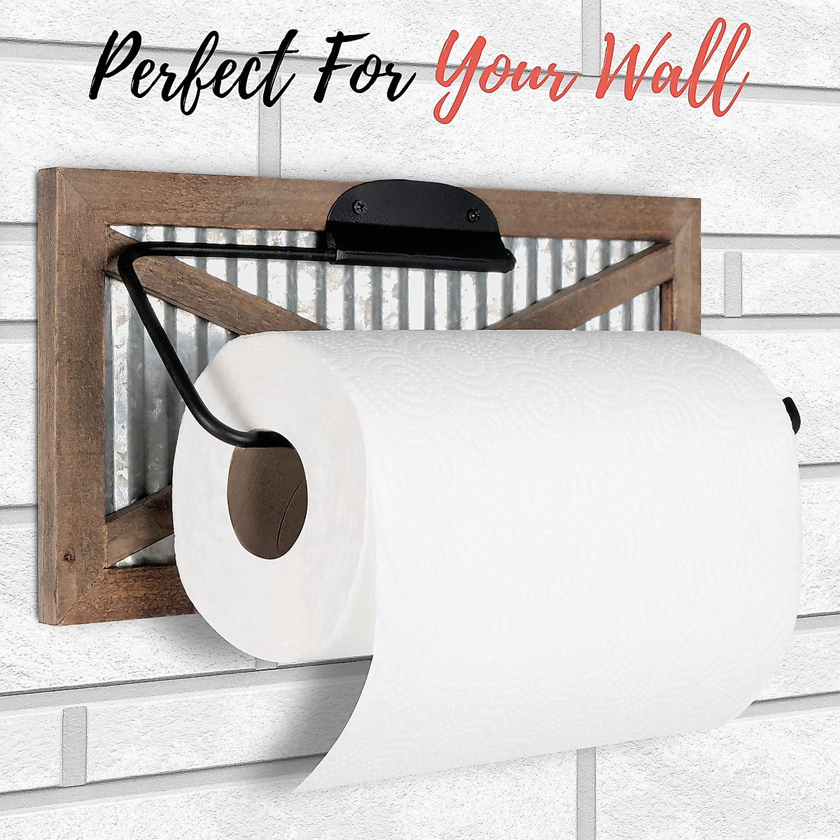 Autumn Alley Rustic Farmhouse Paper Towel Holder Wall Mount - Country Home Decor Rustic Farmhouse for Kitchen - Wood and Galvanized Kitchen Decor - Farmhouse Kitchen Wall Decor