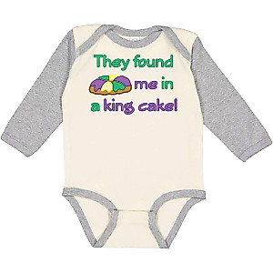 inktastic They Found Me in a King Cake Long Sleeve Creeper Newborn Natural and Heather 25dc9
