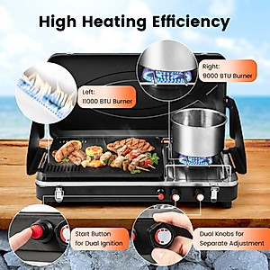 Gas Grill, 4 Burner Stove, 10,000 BTU Professional BBQ Grill, 2-in-1 Gas Camping Grill and Stove with Detachable Legs